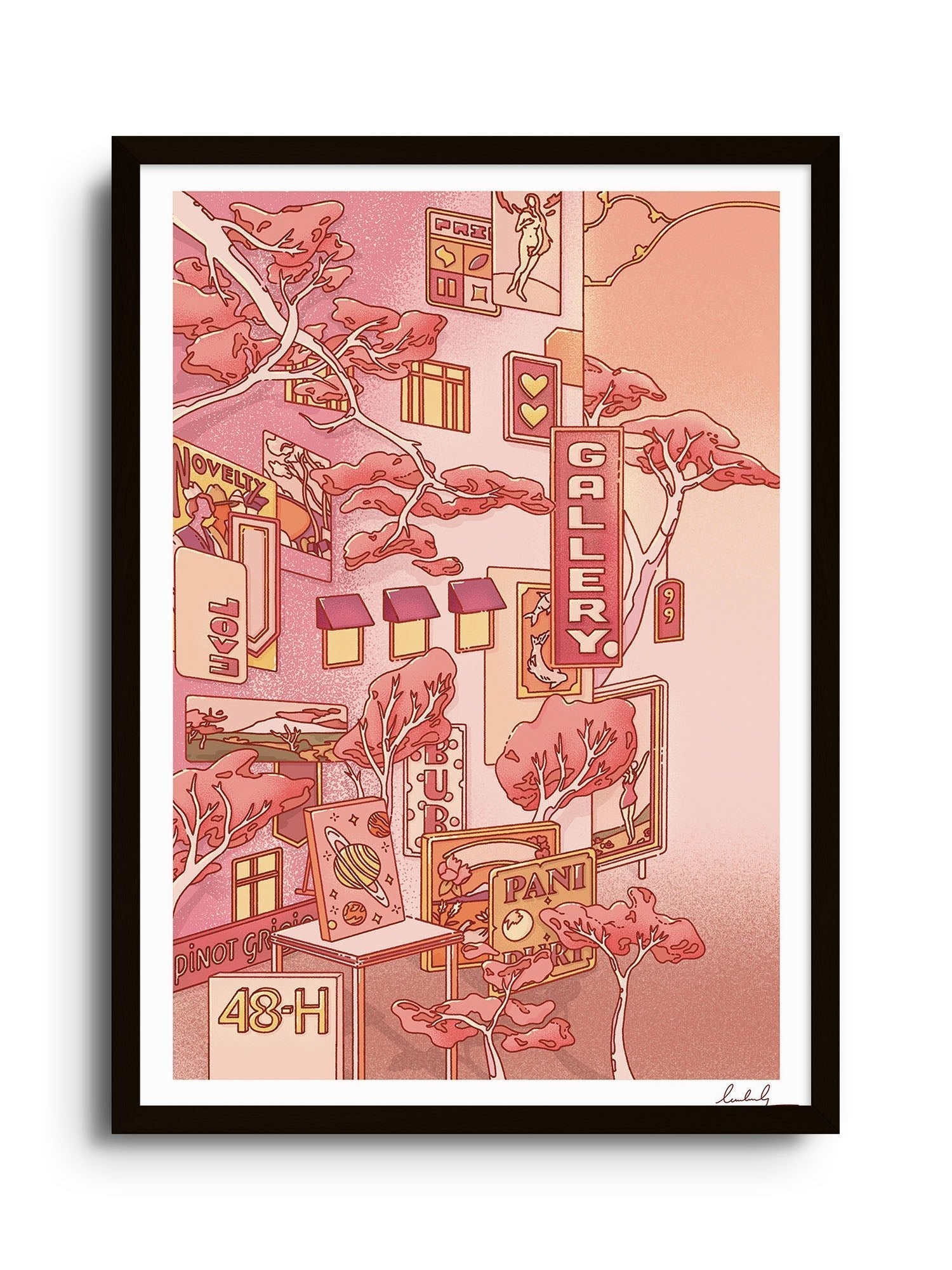 Cityscape Illustration Art Print - Sunset - Forest of Consumables I by Laurenleely | East Side ...