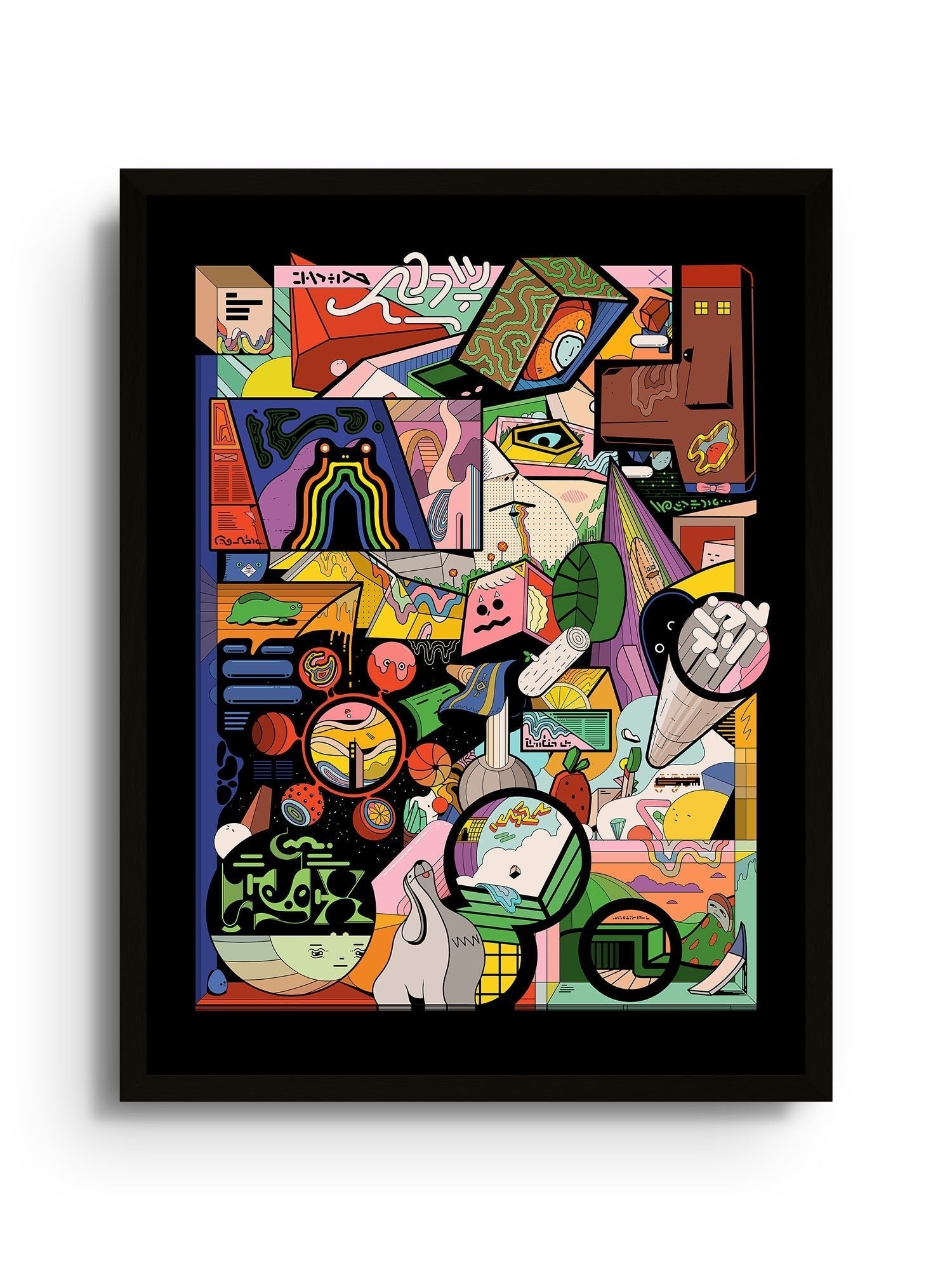 Abstract Cartoon Art Print - Frog Totem with Many Things by Ori Toor ...